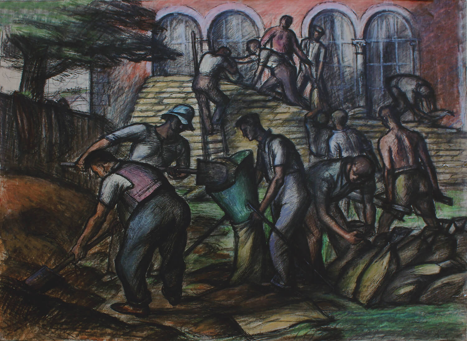 Men Sandbagging, 1939 - Modern British Art Gallery