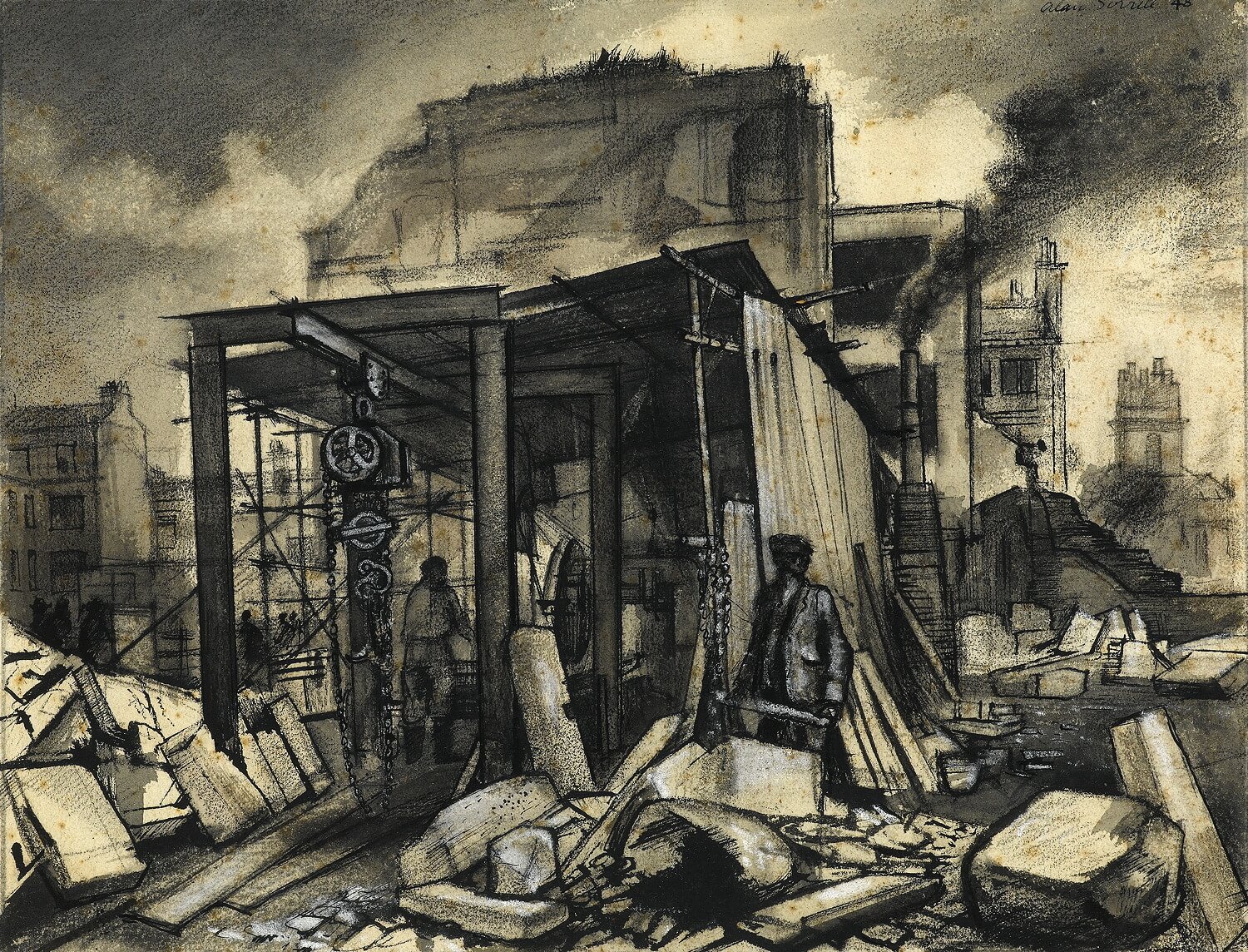 Rebuilding a bomb damaged site, circa 1945 - Modern British Art Gallery