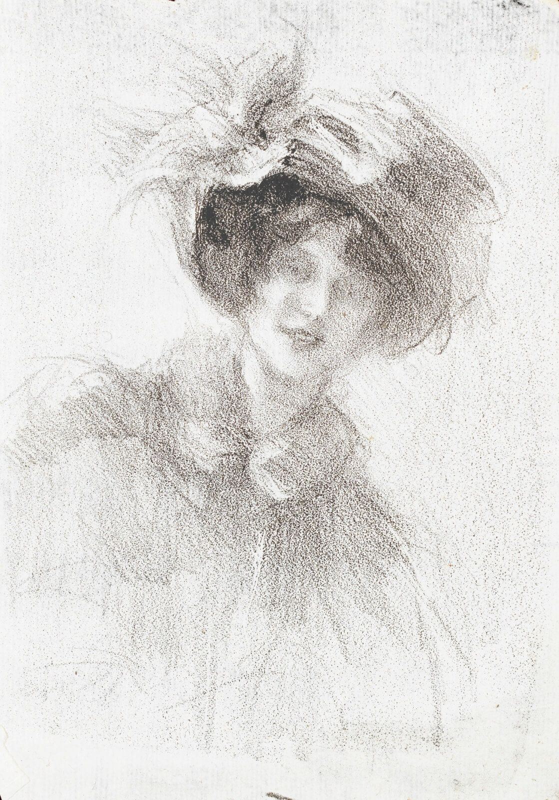 Half length portrait of young woman wearing a broad fitting torque with ...