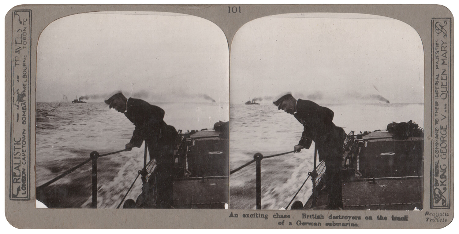 Stereoscopic print: An exciting chase. British destroyers on the track ...