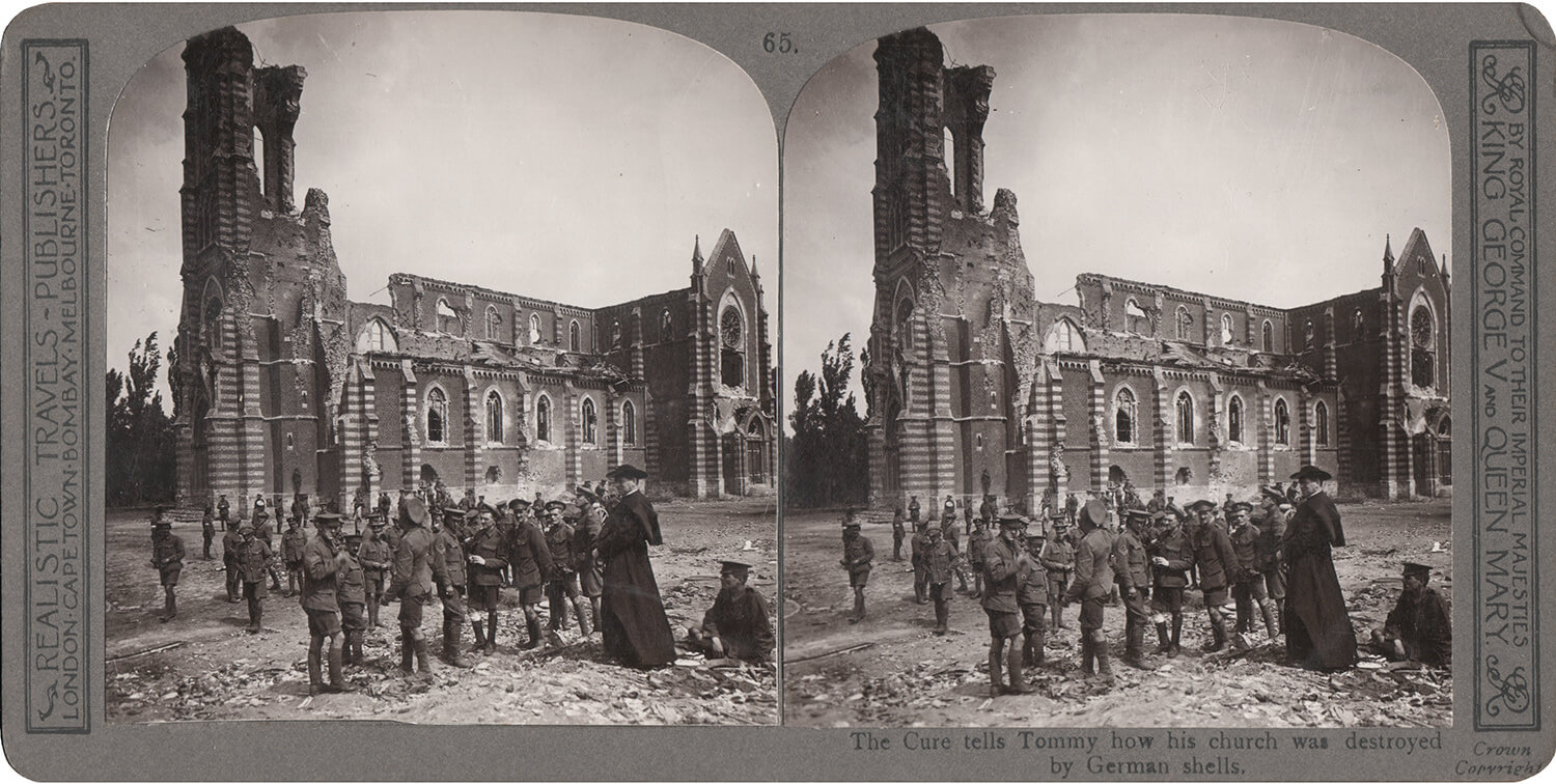 Stereoscopic print: The curé tells Tommy how his church was destroyed ...