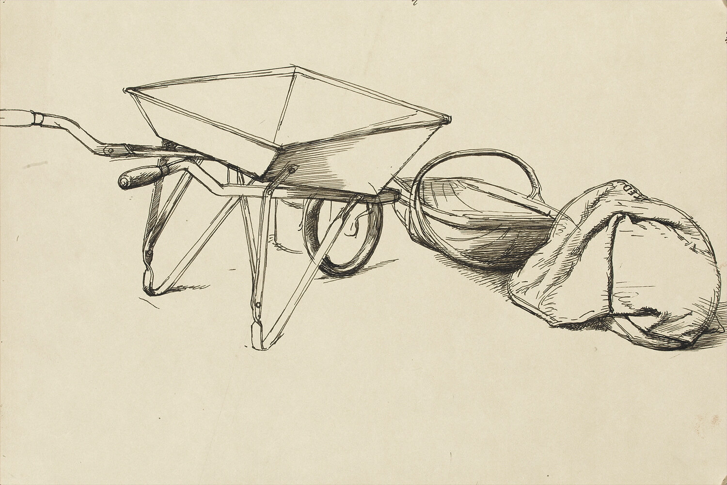 Wheelbarrow, basket and sack - Modern British Art Gallery