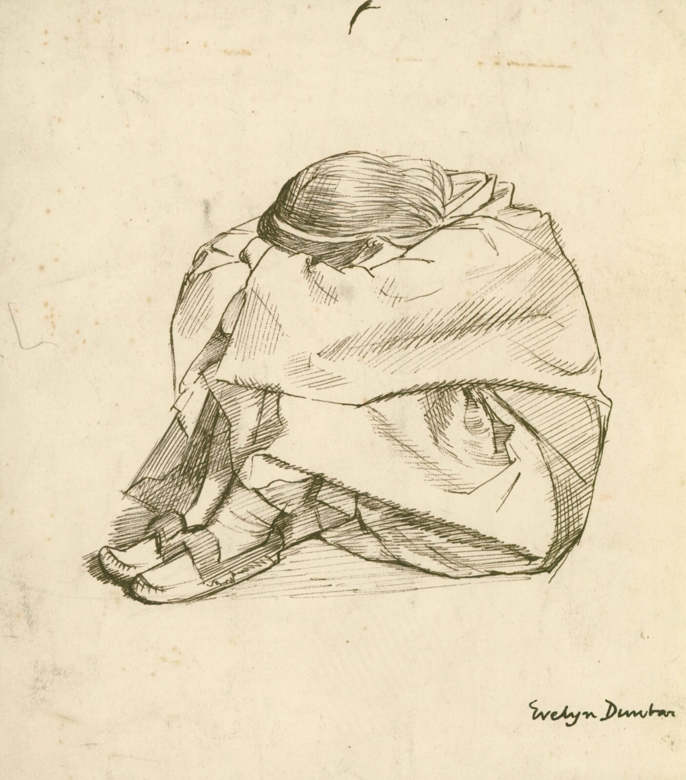 Girl seated with arms around her knees and her head resting on her arms ...