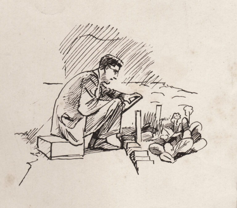 Study of Charles Mahoney drawing plants in the garden of The Cedars in ...