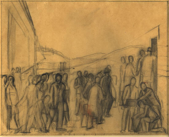 The Principal taking leave of students, sketch design for the ...