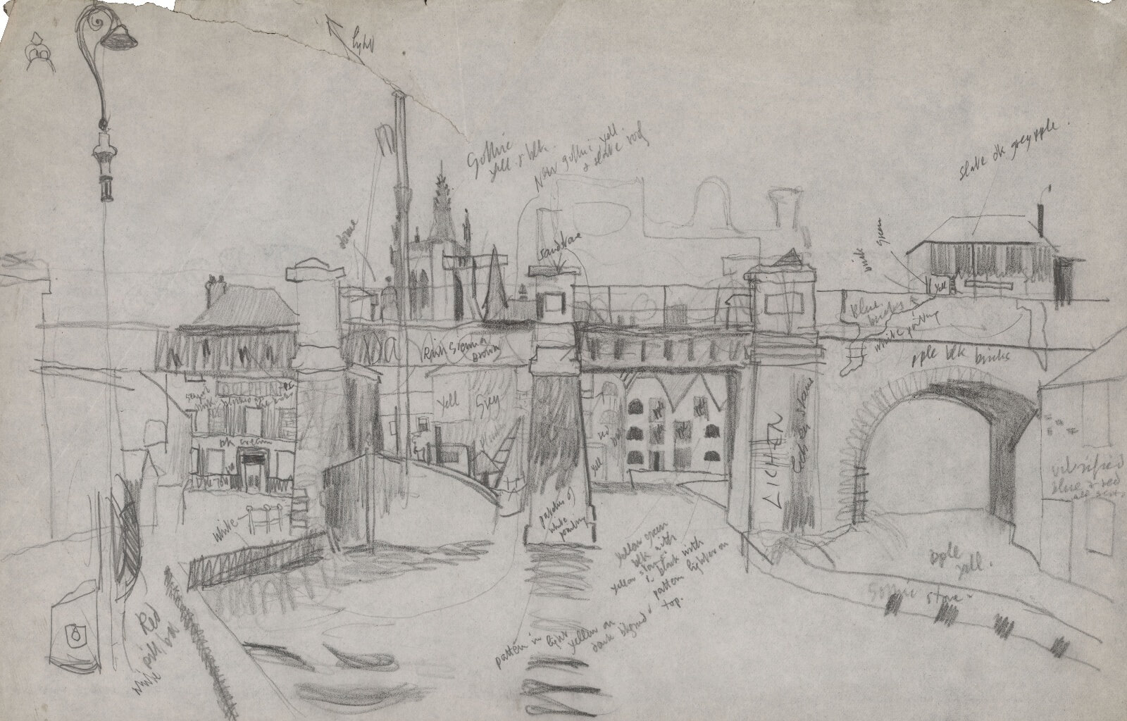 Townscape with bridge over river - Modern British Art Gallery