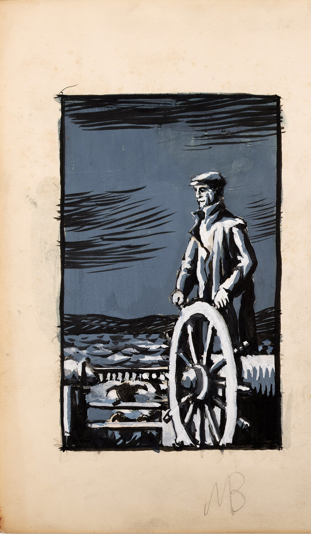 Sketch of a helmsman at the wheel, mid 1920's - Modern British Art Gallery