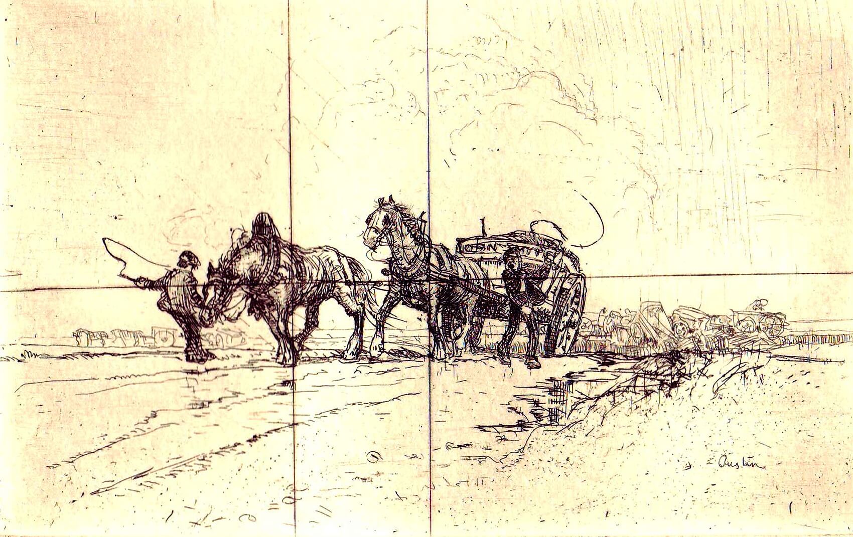 Horses Pulling Cart Uphill (1920) - Modern British Art Gallery