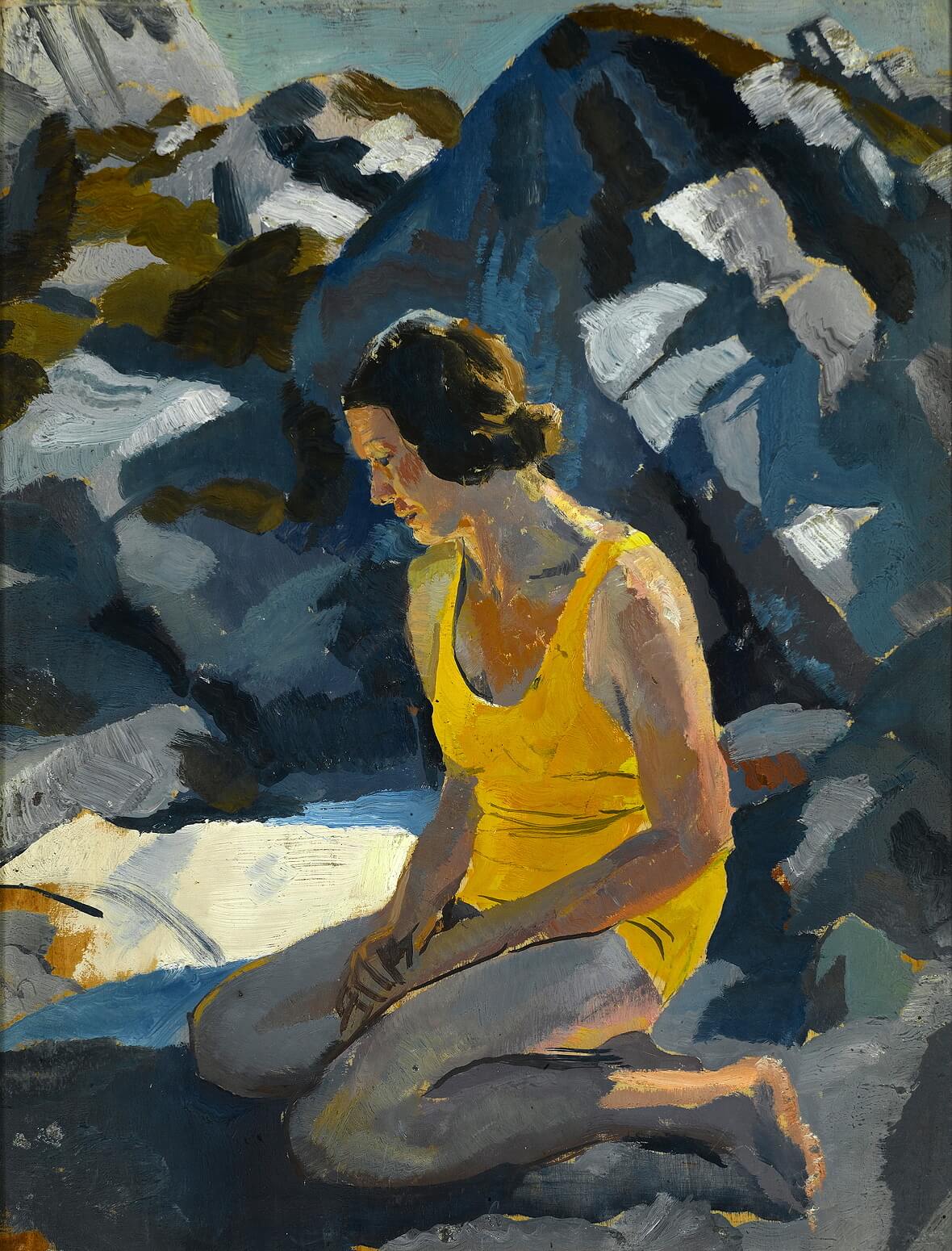Mary Adshead, the artist's wife, in a yellow bathing suit, circa 1930 ...