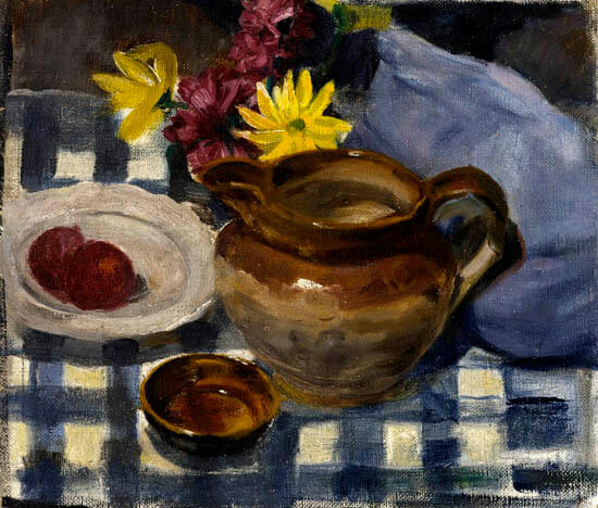 Still life with Blue Chequered Table Cloth, circa 1920 - Modern British ...