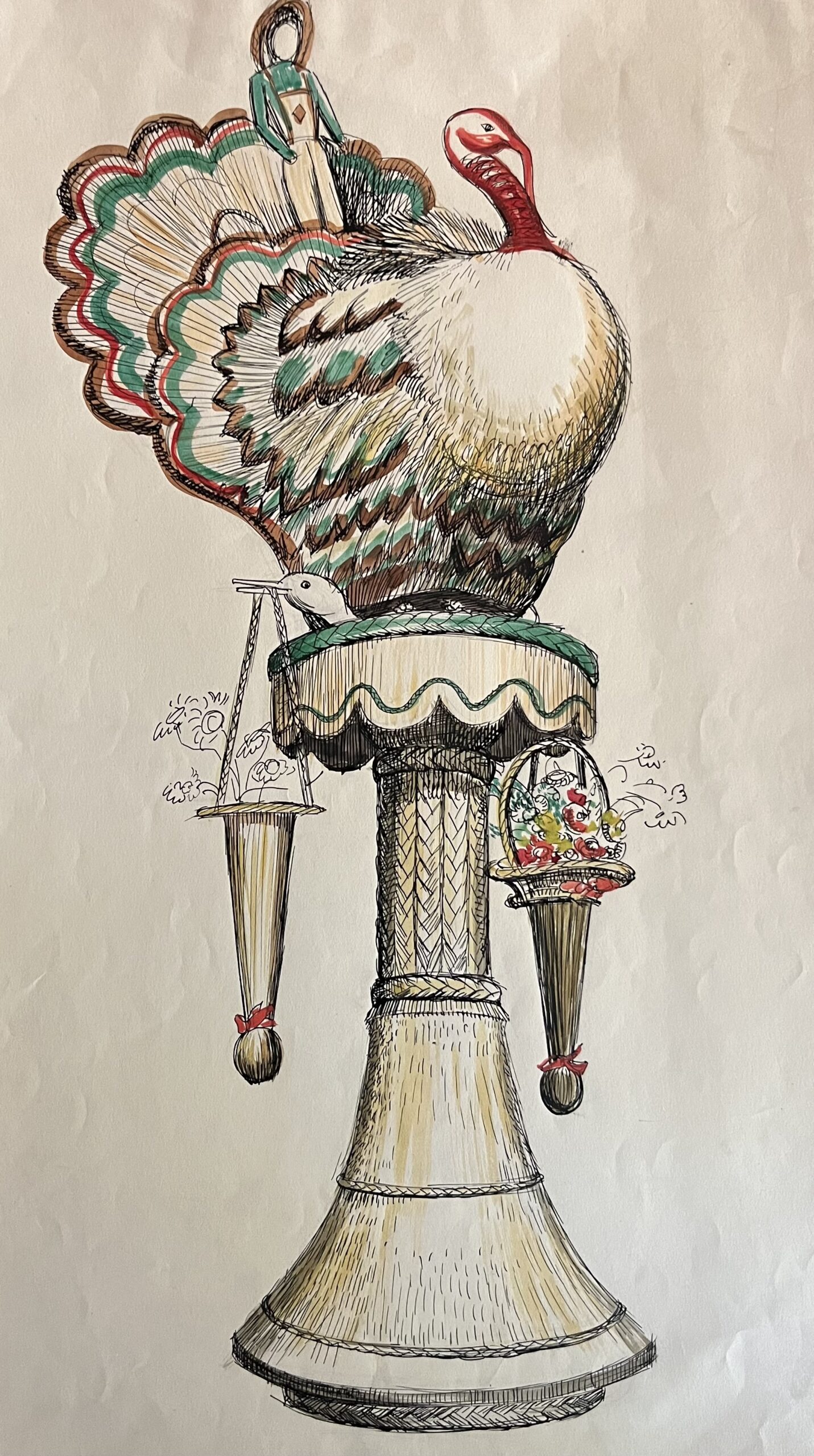 Corn dolly with figure riding Turkey - Modern British Art Gallery