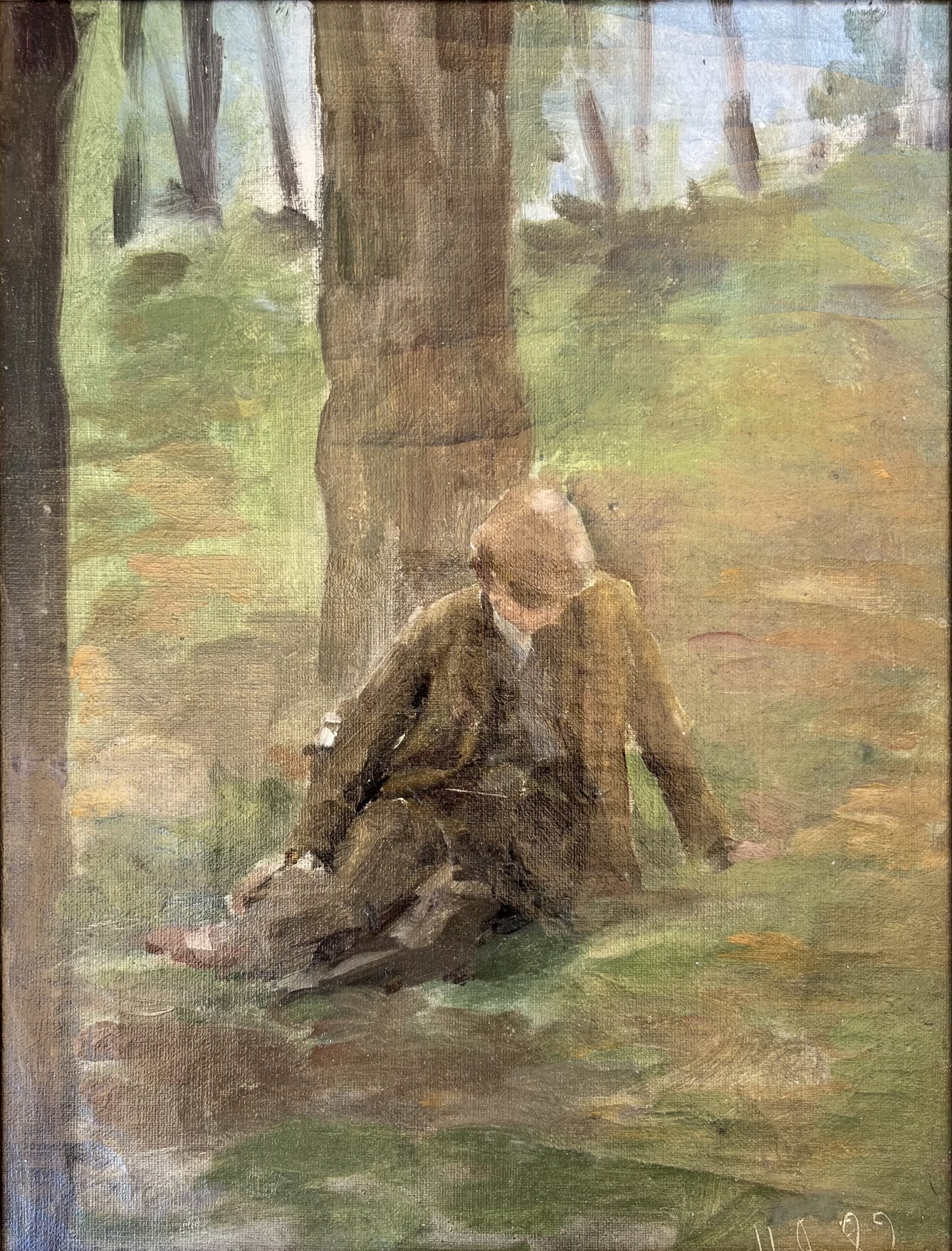 Man Resting Against Tree - Modern British Art Gallery