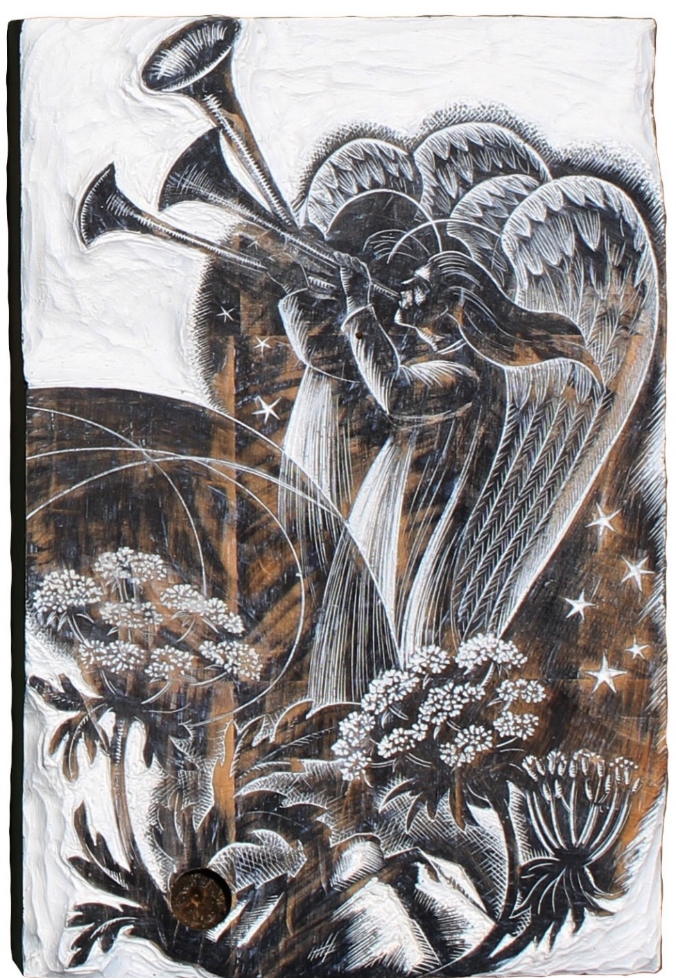 The original woodblock for: Angels and Trumpets, The Vision Splendid ...
